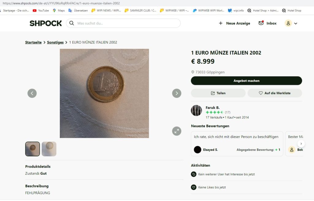 1 Euro 9000 Euro – SAMMLERCLUB / COLLECTORS CLUB / VINTAGE CLUB ...